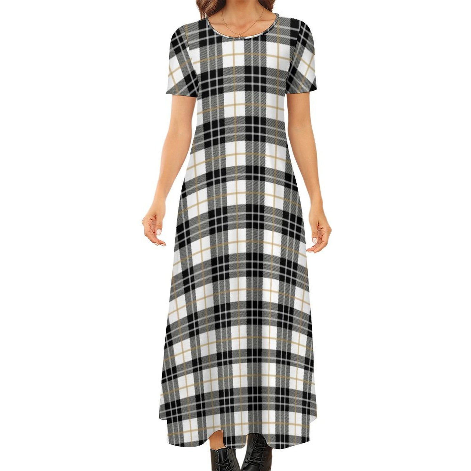 2025 White Big Dress Retro Female Print Black Long Bohemia Dress Cute ...