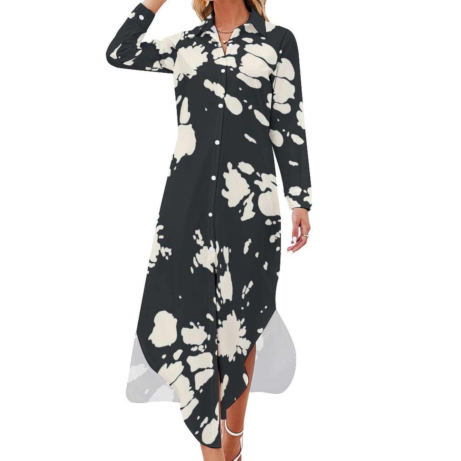 2025 White Black Tie Dye Casual Dress Abstract Flower Streetwear ...