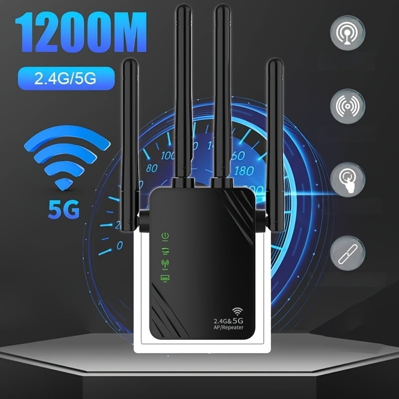 2025 WiFi Booster 1200Mbps - Dual Band 2.4G/5G, Covers 10,000 Sq.ft ...