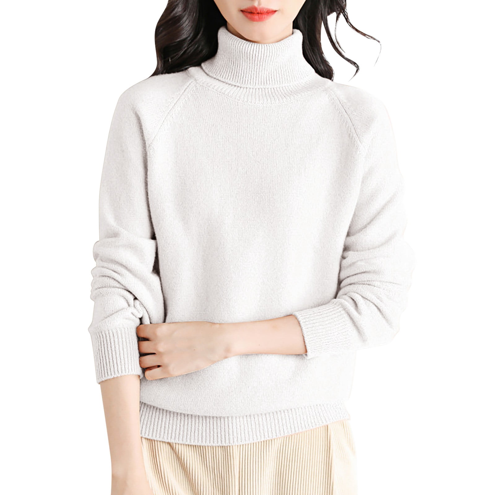 2025 Winter Sweater White Sweater Long Sleeves Turtleneck Short ...