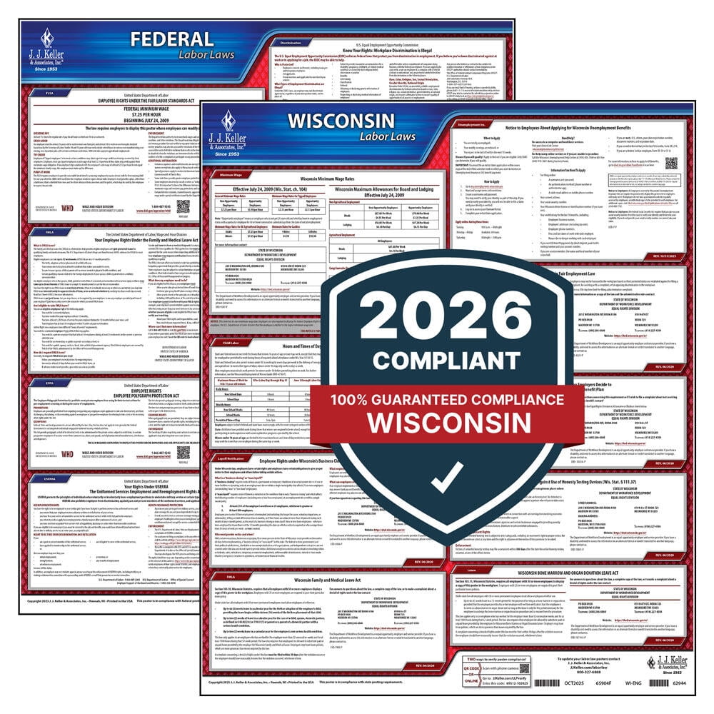 2024 WI & Federal Labor Law Laminated Poster Set - OSHA, FLSA, FMLA ...