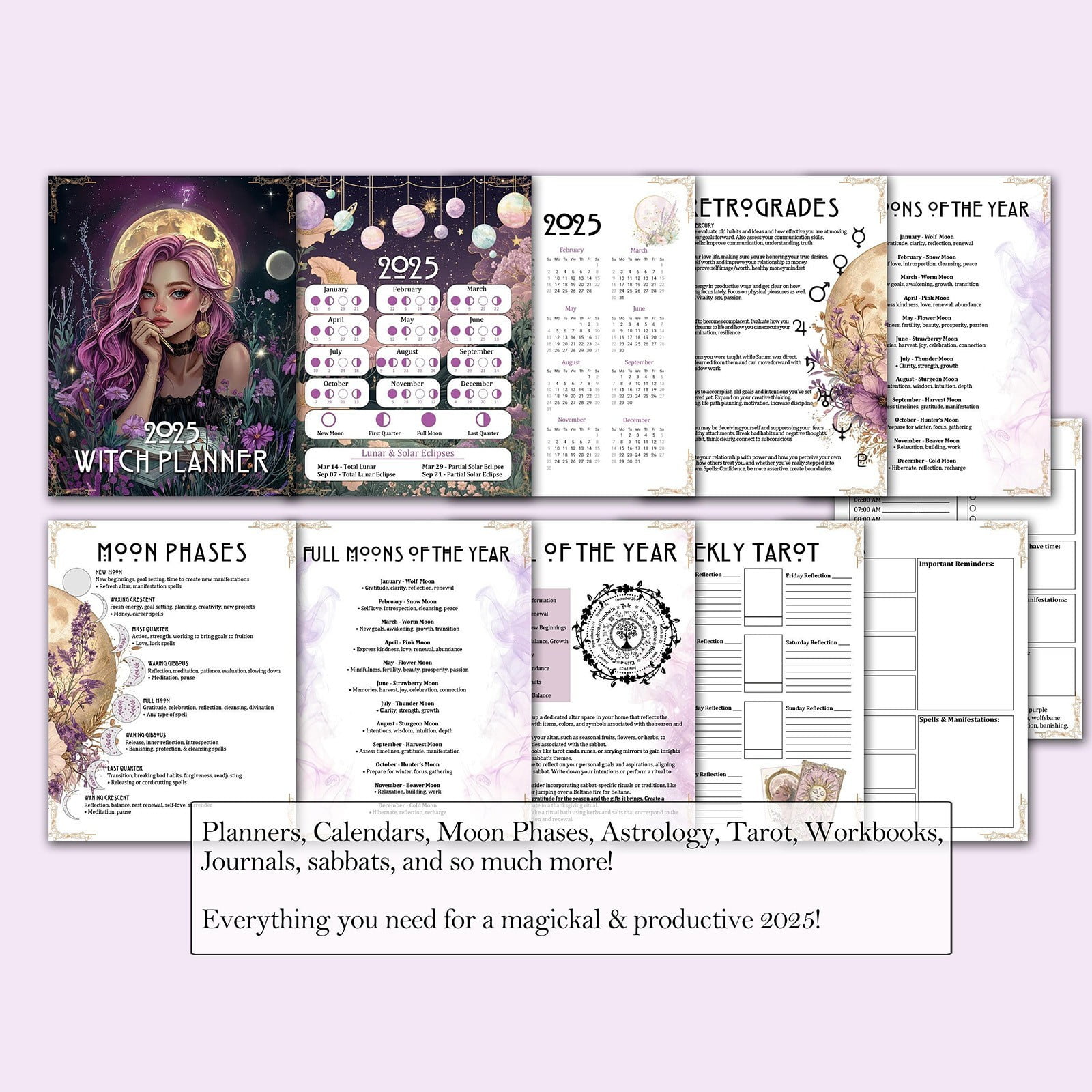 2025 Witch Planner | Monthly,Weekly,Daily,Moon Phases,Sabbats,Astrology ...