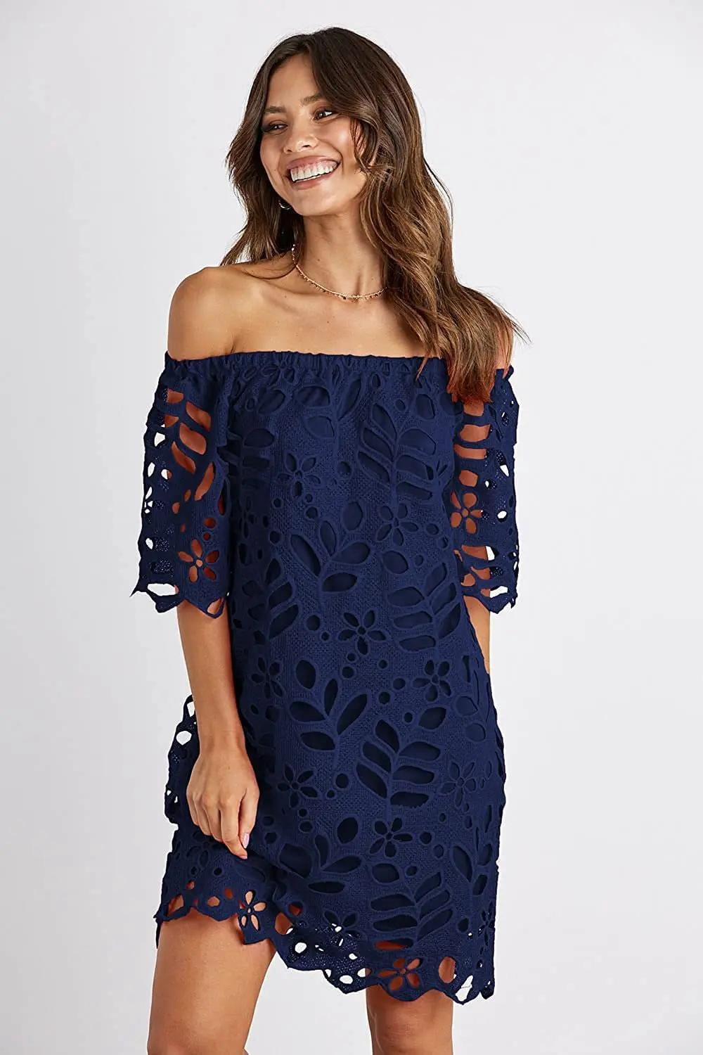 2025 Women Beach Dress Cover-Ups Swimsuit Off Shoulder Vintage Floral ...