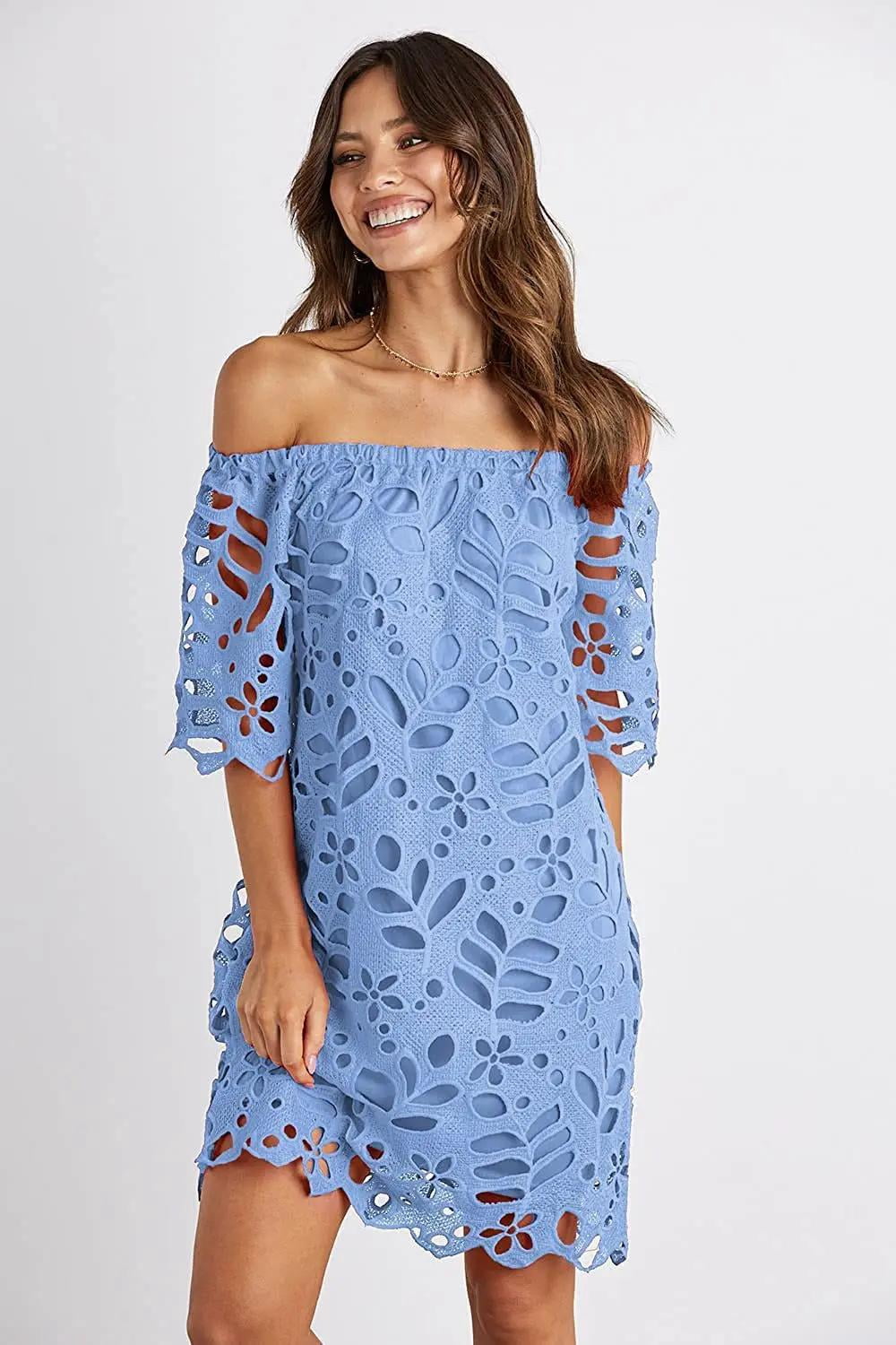 2025 Women Beach Dress Cover-Ups Swimsuit Off Shoulder Vintage Floral ...
