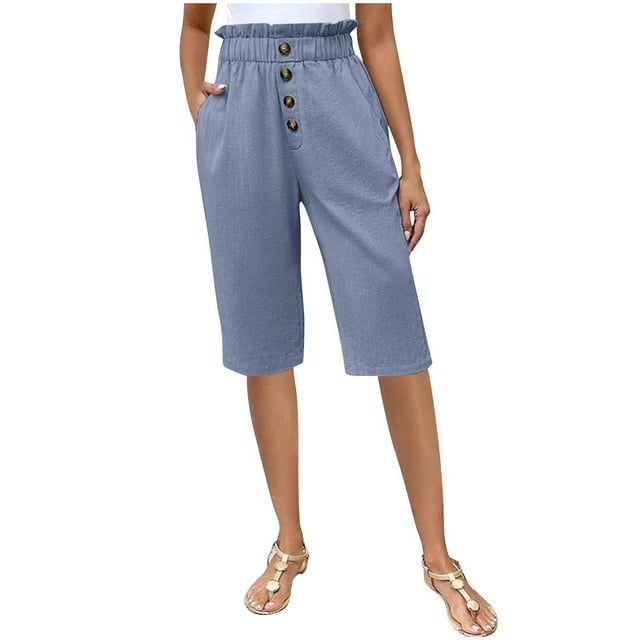 2025 Women Casual Capri Pants Cotton Linen Summer Capris Trendy Solid ...