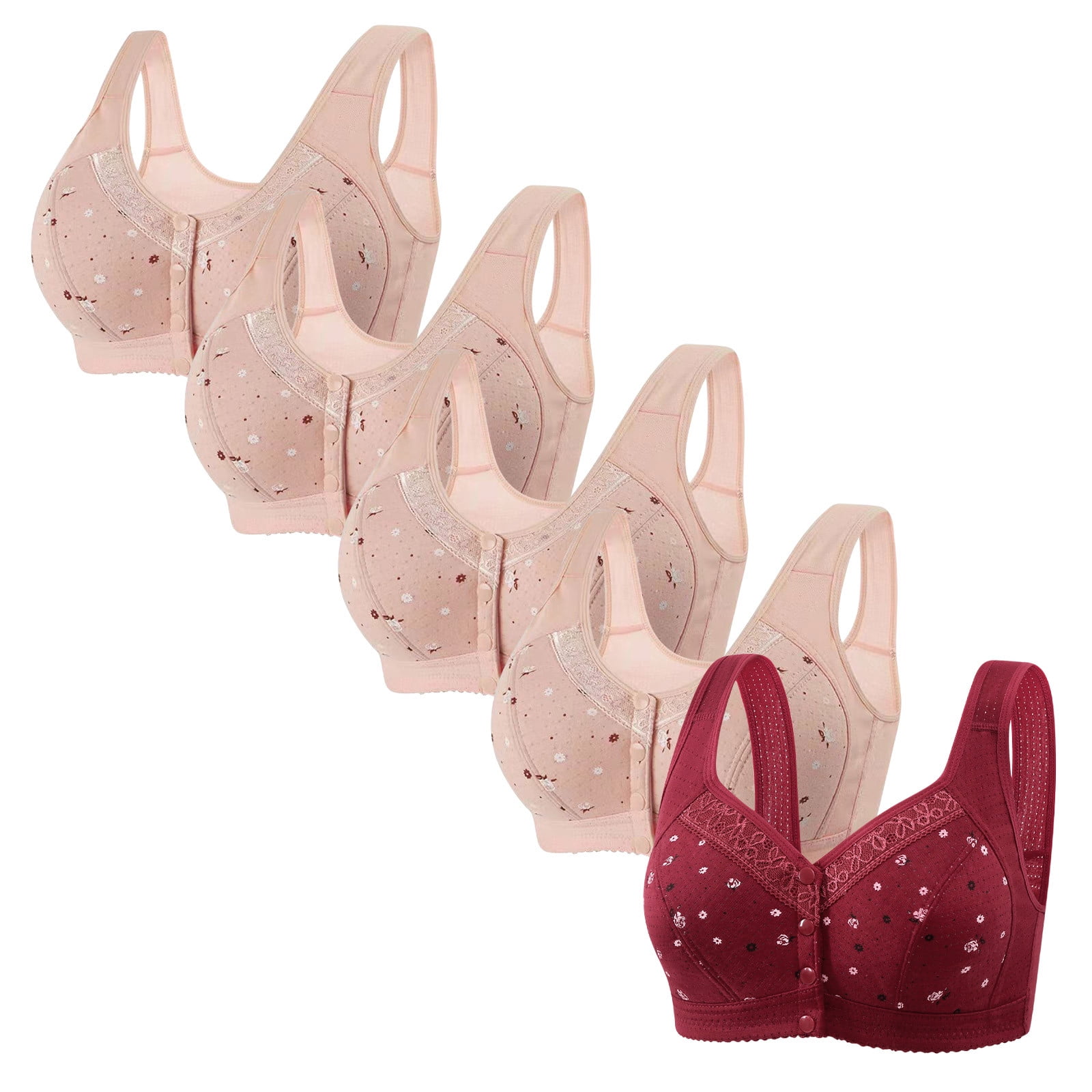2025 Women Daisy Bra 5 Packs Sports Push Up Bras High Support Front ...