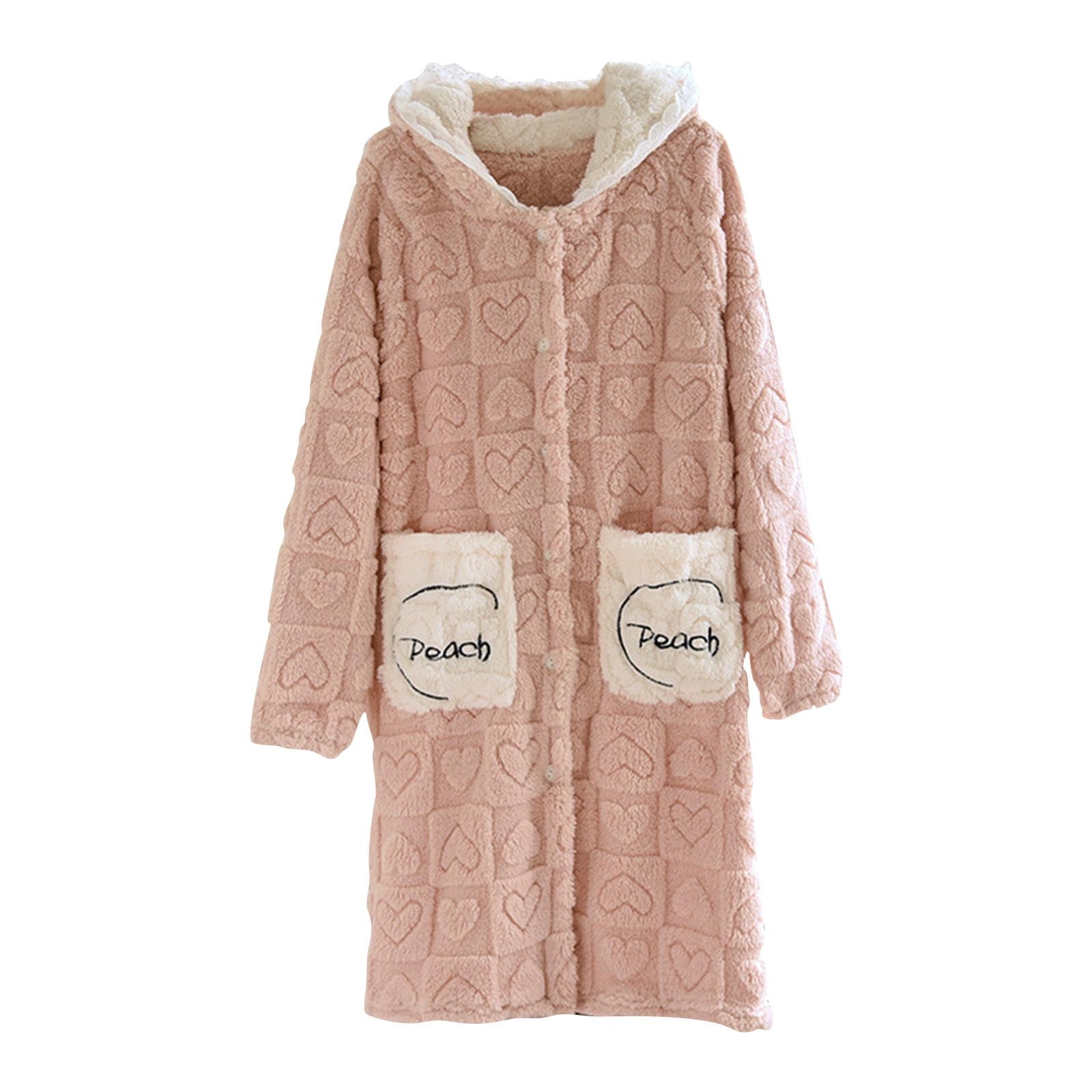 2025 Women Fuzzy Nightgown Hooded Button Down Fall Winter Warm Plush ...