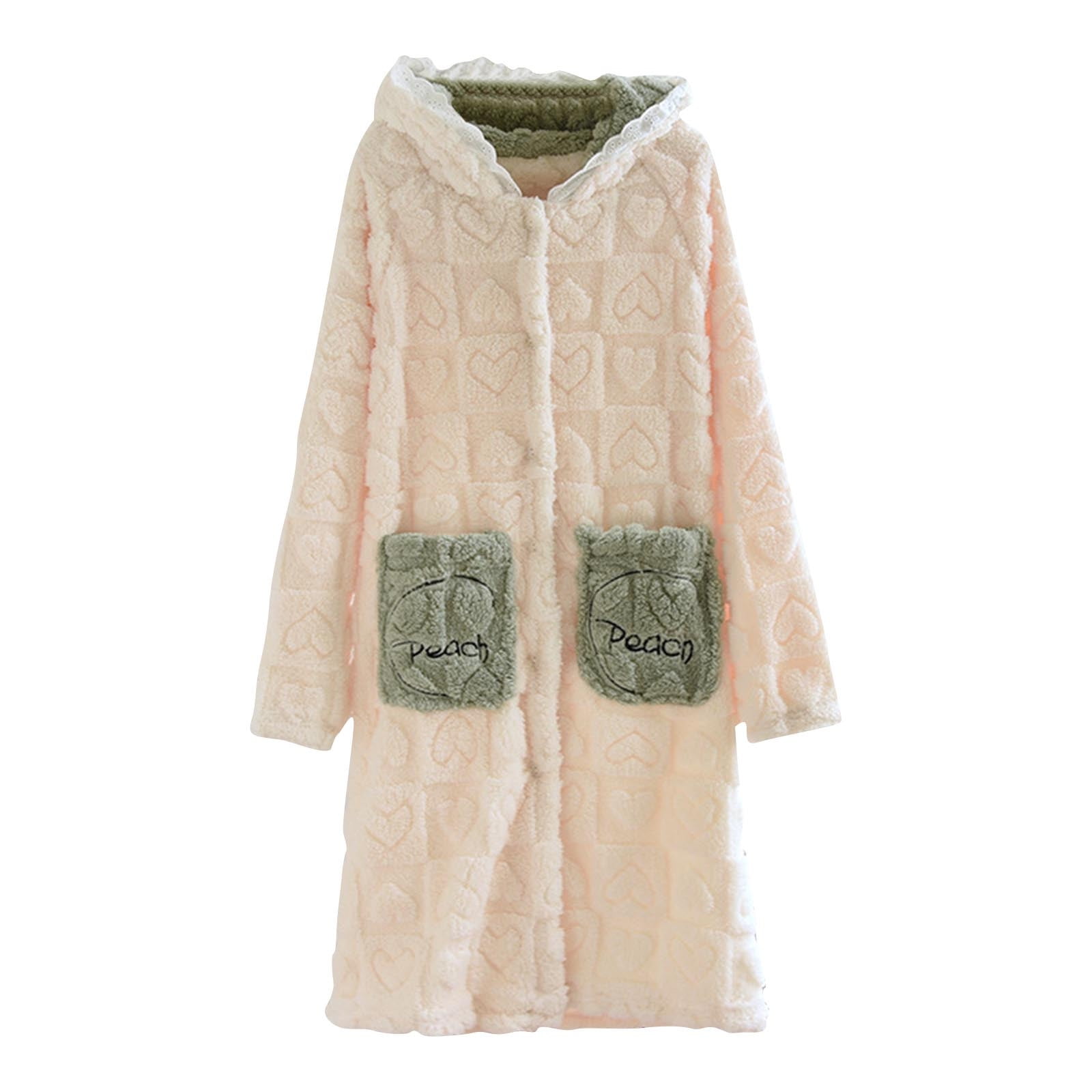 2025 Women Fuzzy Nightgown Hooded Button Down Fall Winter Warm Plush ...