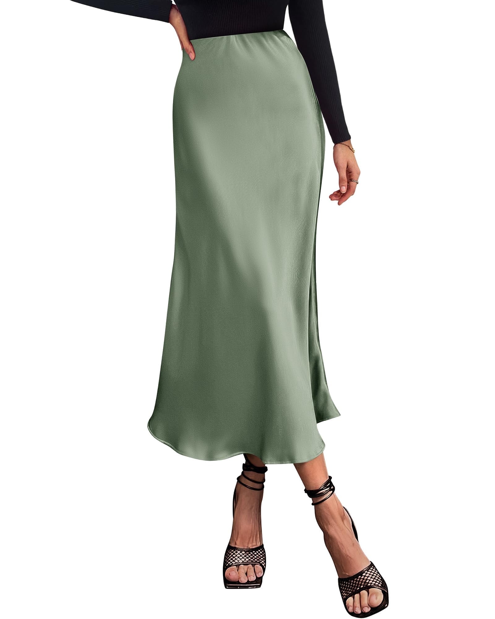 2025 Women Summer Spring Long Satin Skirt Silk Elegant High Waist ...