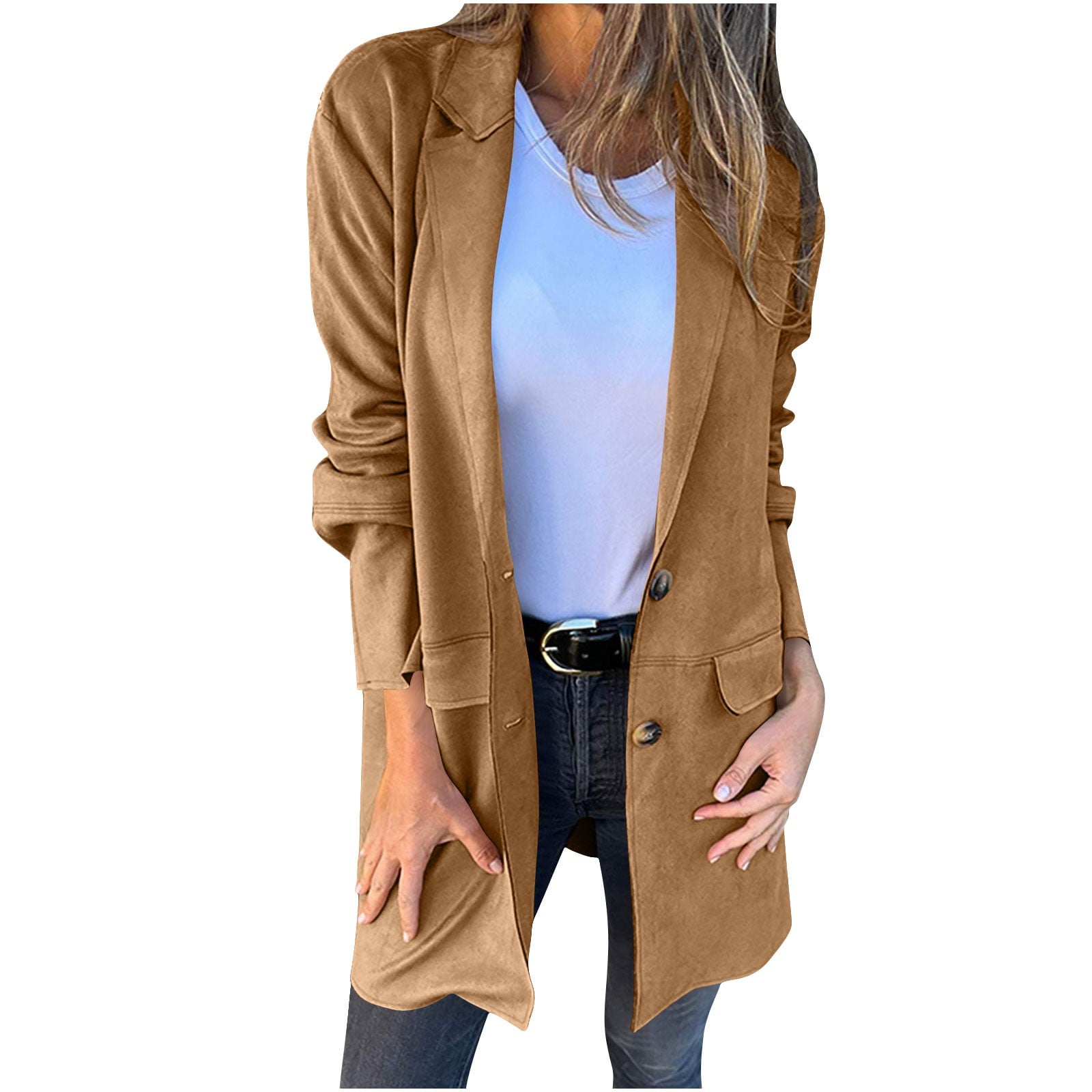 2025 Women's Casual Long Blazers Long Sleeve Lapel Oversized Suit ...