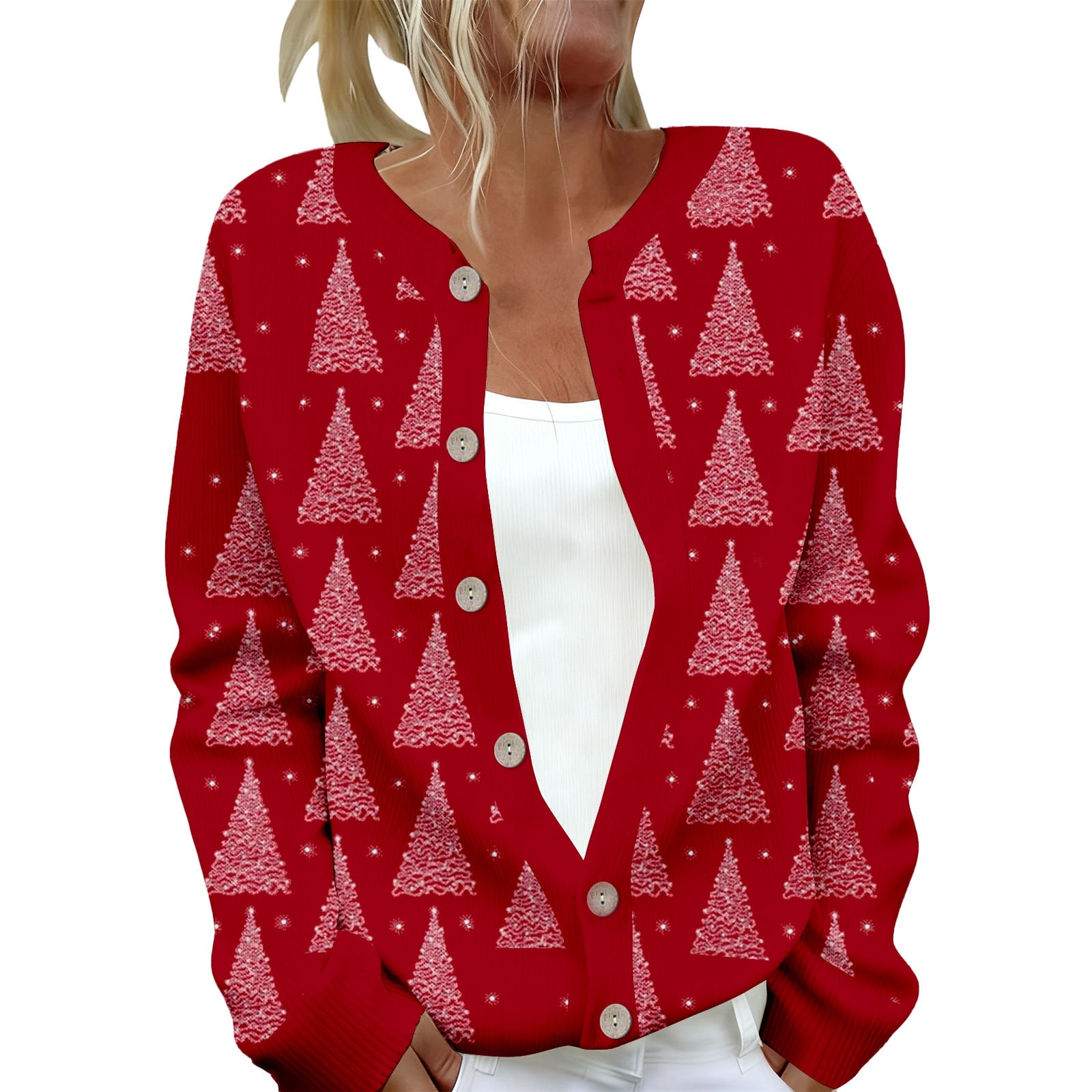 2025 Women's Christmas Cardigans Button Up Long Sleeve Knitted Sweater ...