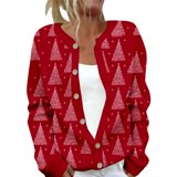 2025 Women's Christmas Cardigans Button Up Long Sleeve Knitted Sweater ...