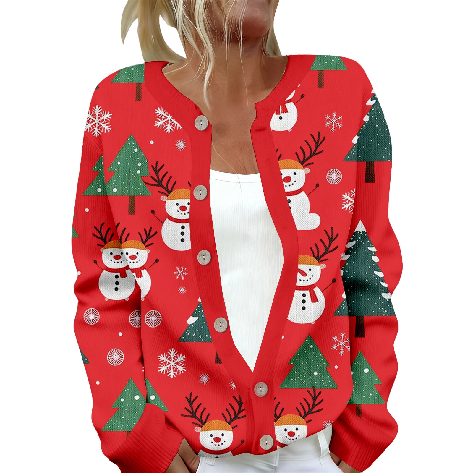 2025 Women's Christmas Cardigans Snowflake Elk Snowman Print Long ...