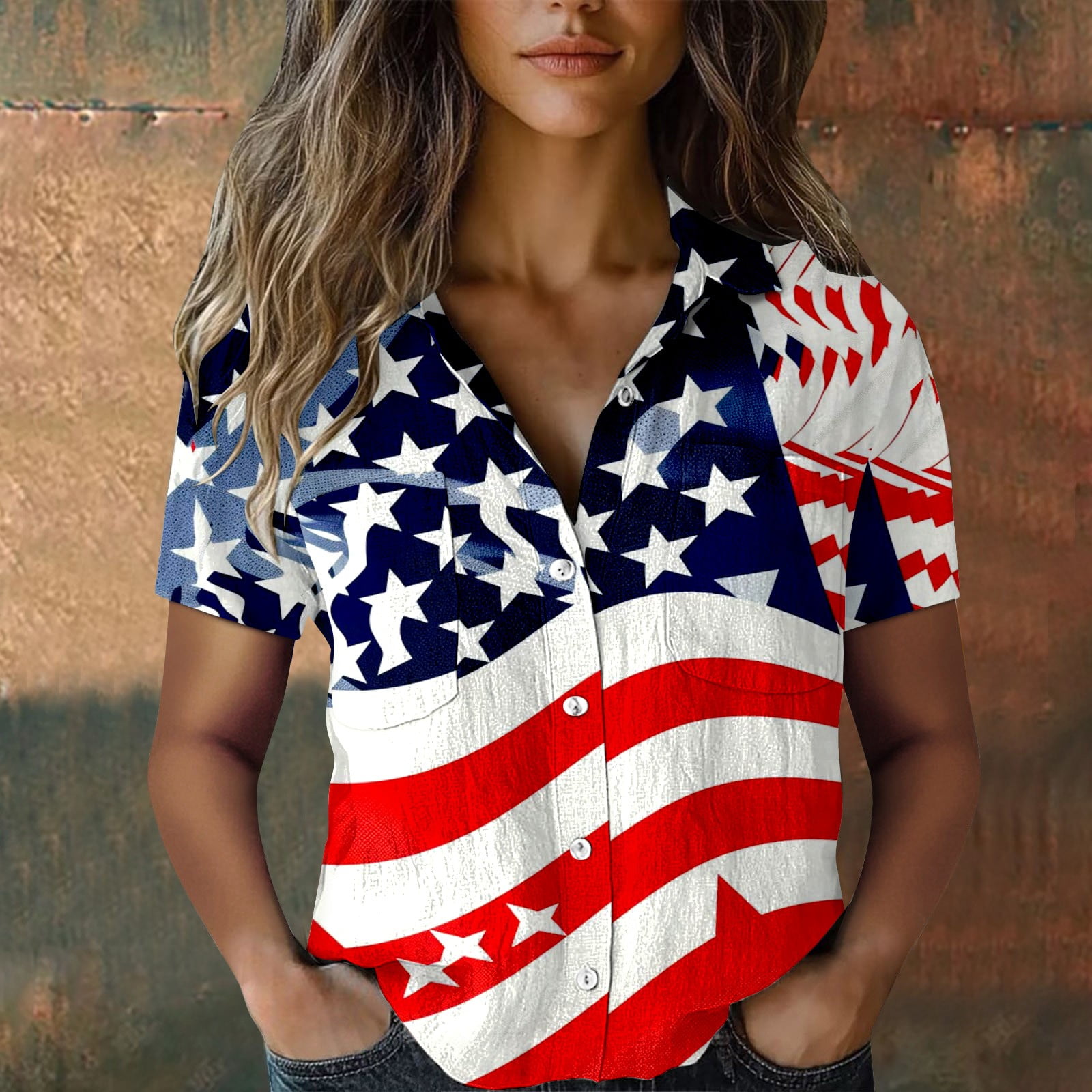 2025 Women's Flag Printed Shirt - Patriotic Stars Stripes Bubble Sleeve, Xxl, Blue - Walmart.com