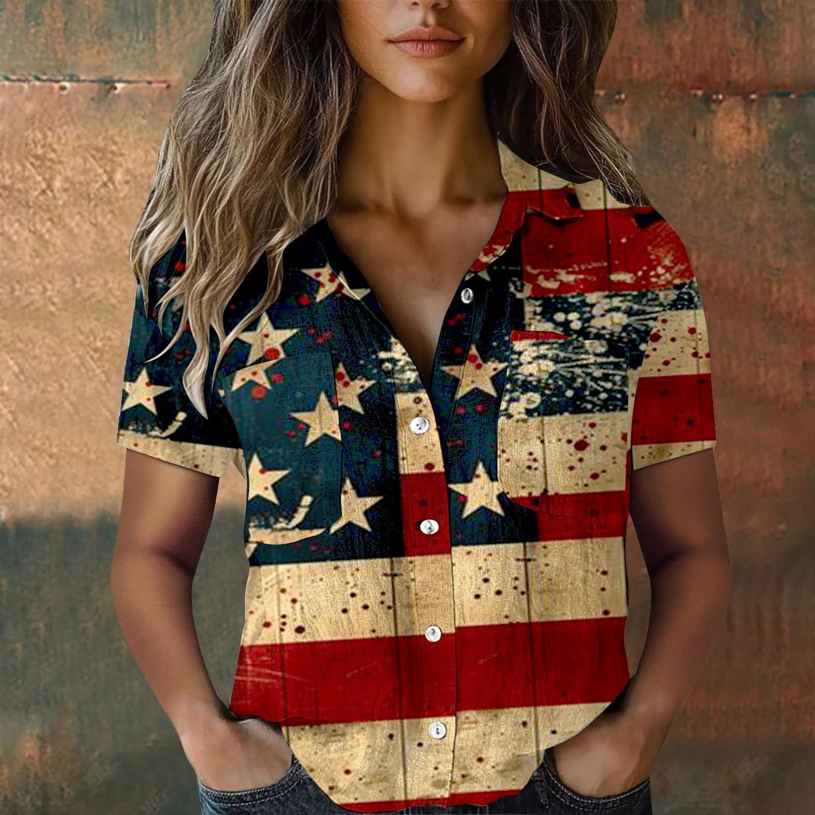 2025 Women's Flag Printed Shirt - Patriotic Stars Stripes Bubble Sleeve, Xxl, Yellow - Walmart.com