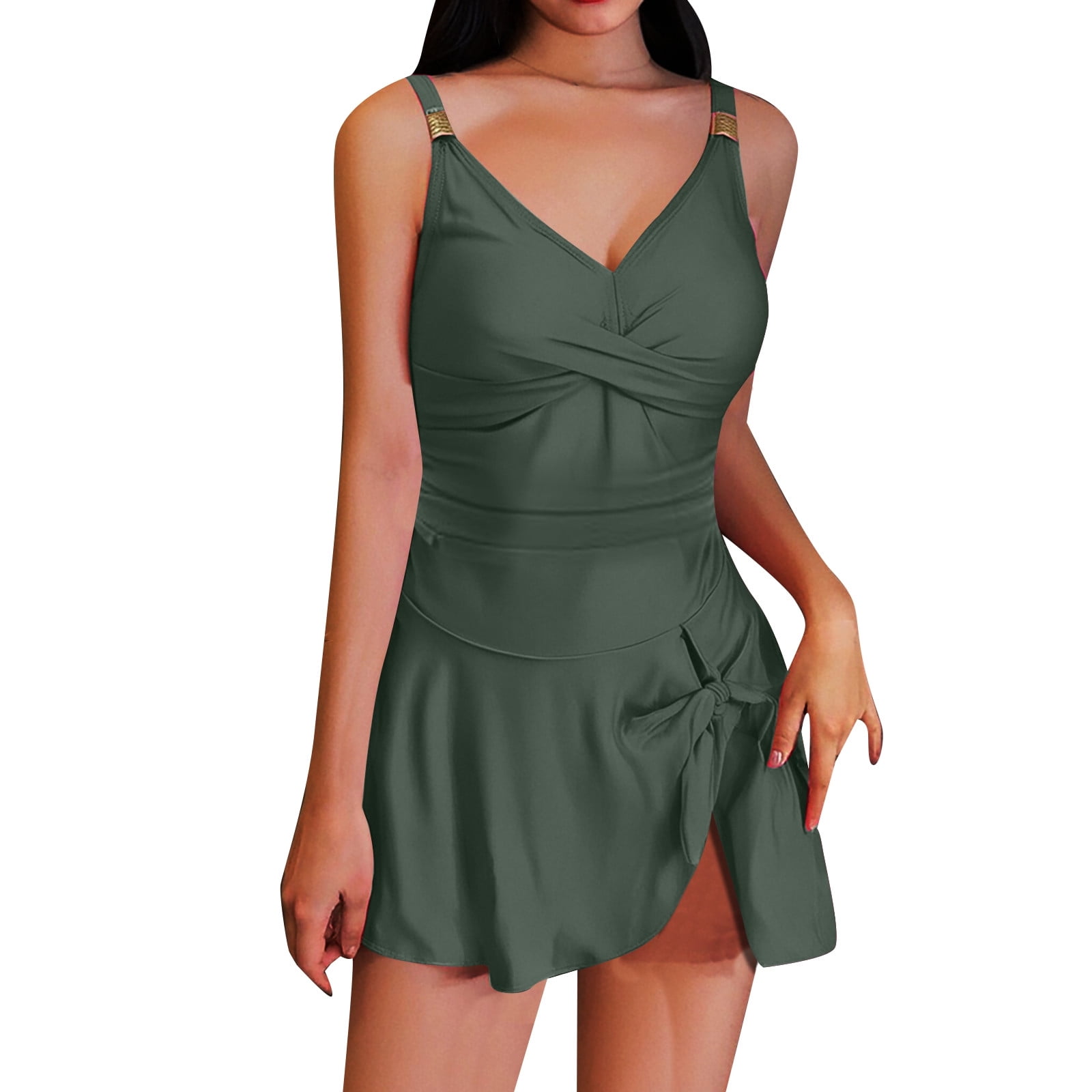 2025 Women's Gold Metal Tie Knot Swim Dress - Long Torso, Slimming ...