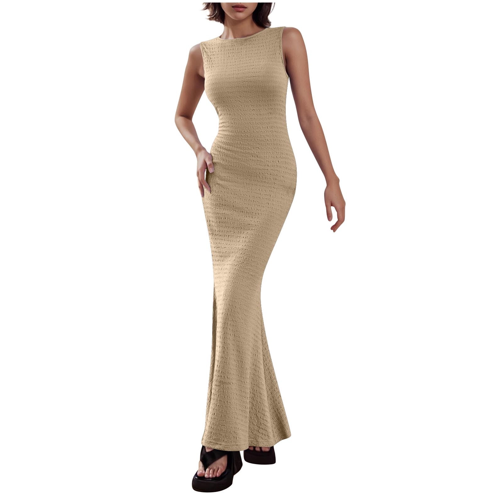 2025 Women's High Neck Textured Maxi Dress Bodycon Slim Ruched Formal ...