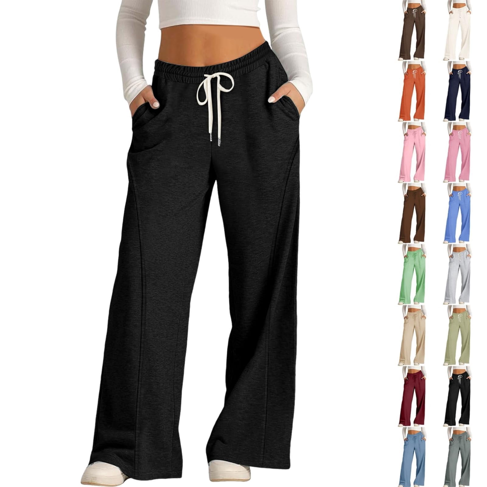 2025 Women's High Waist Loose Wide Elastic Drawstring Straight Wide Leg ...