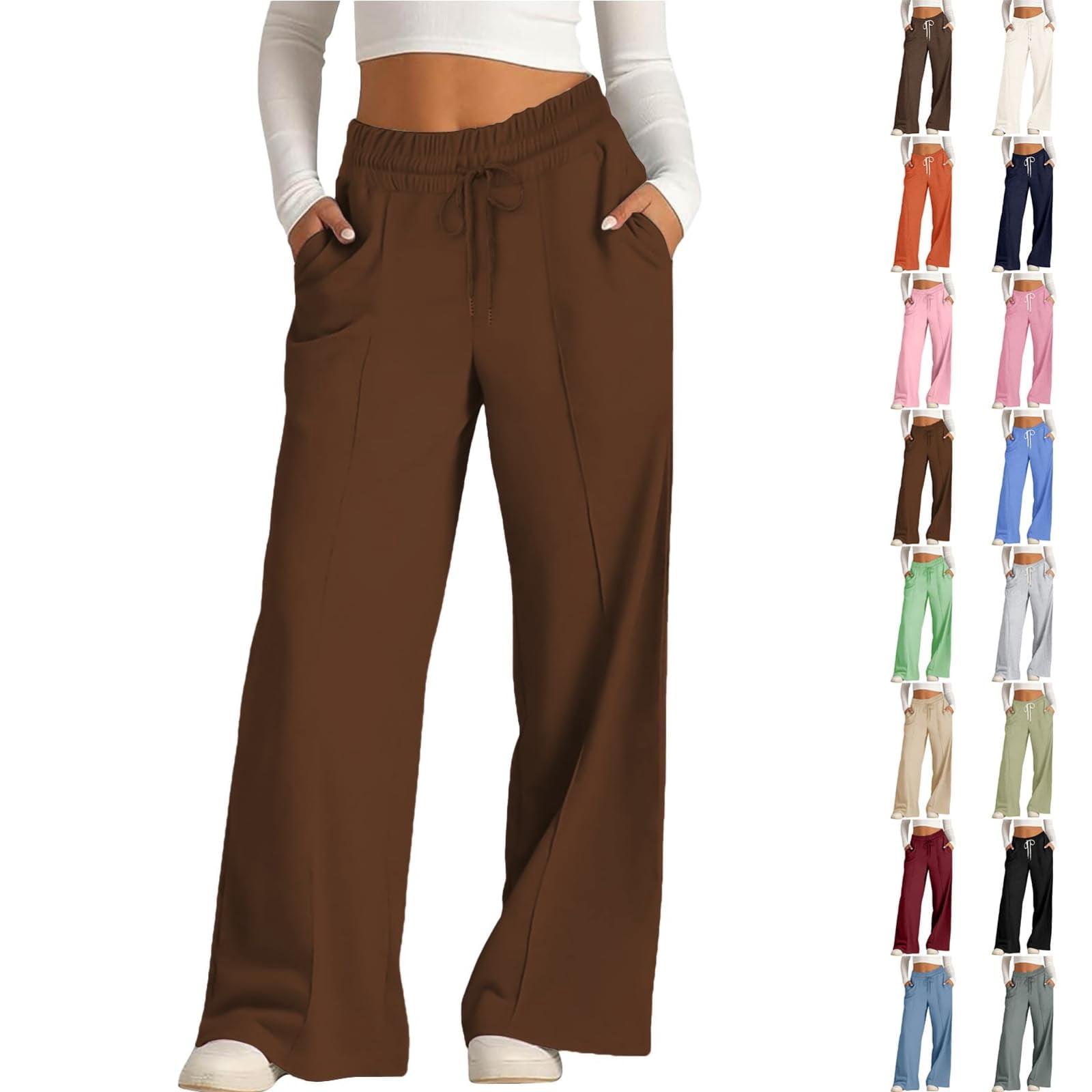 2025 Women's High Waist Loose Wide Elastic Drawstring Straight Wide Leg ...