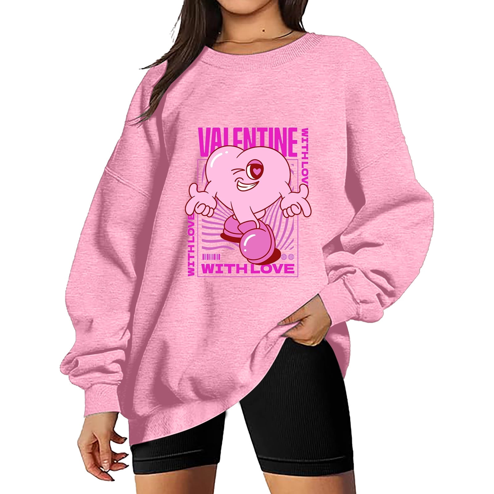 2025 Women's Loose Fit Hoodie Heart Print Fall Fashion Sweatshirt Top ...