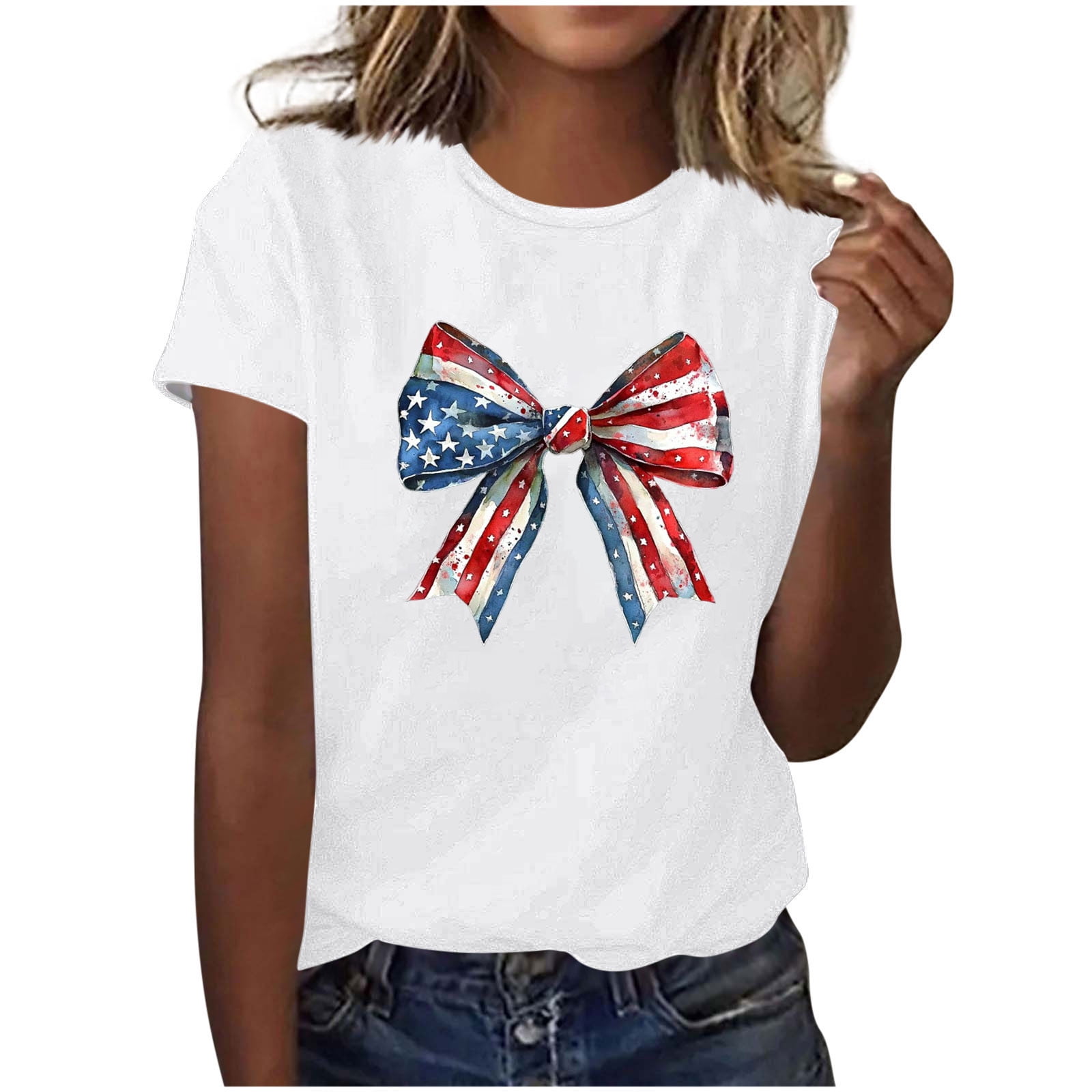 2025 Women's Patriotic Sunflower T-Shirt - American Flag & Stars Print ...
