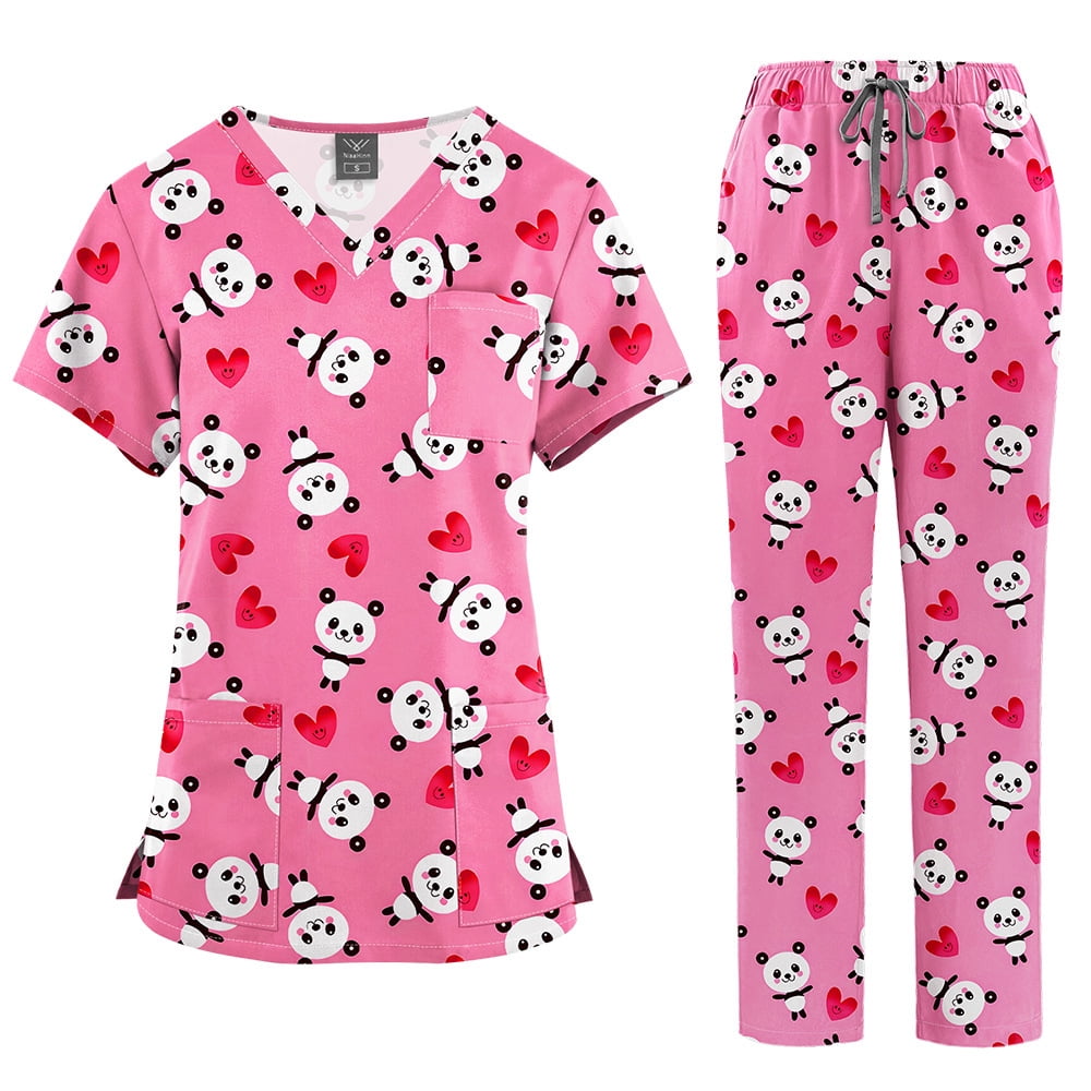 2025 Women's Printed V Neck Medical Scrub Top Surgical Breathable ...