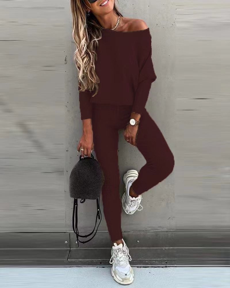 2025 Women's Solid Color Casual Long Pants Outfit with Stylish Shoulder ...