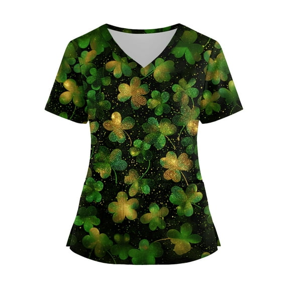 2025 Women's St. Patrick's Day Scrub Top - Festive Nurse Uniform with ...