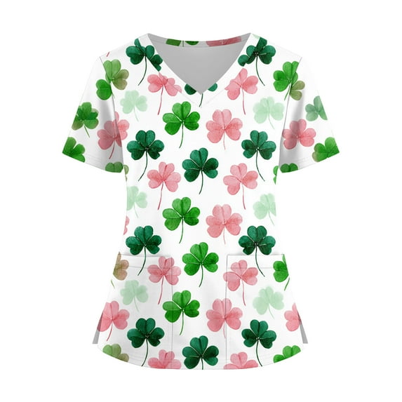 2025 Women's St. Patrick's Day Scrub Top - Festive Nurse Uniform with ...