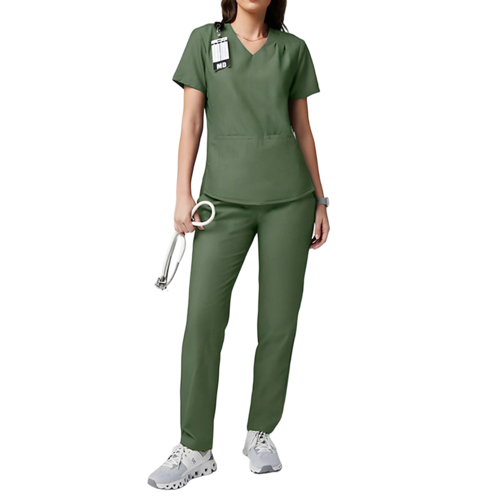 2025 Women's Stretch Scrub Set - Cool V-Neck Top & Cargo Pant ...