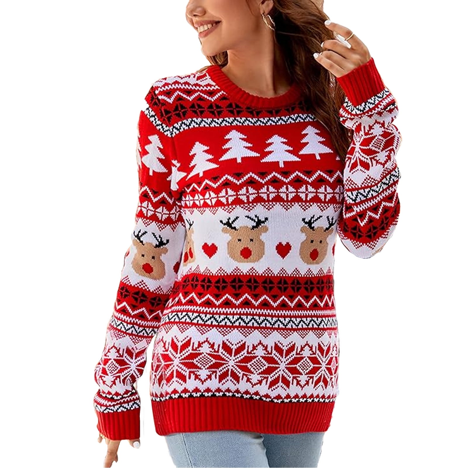 2025 Women's Ugly Christmas Sweaters Fall Winter Retro Xmas Reindeer ...