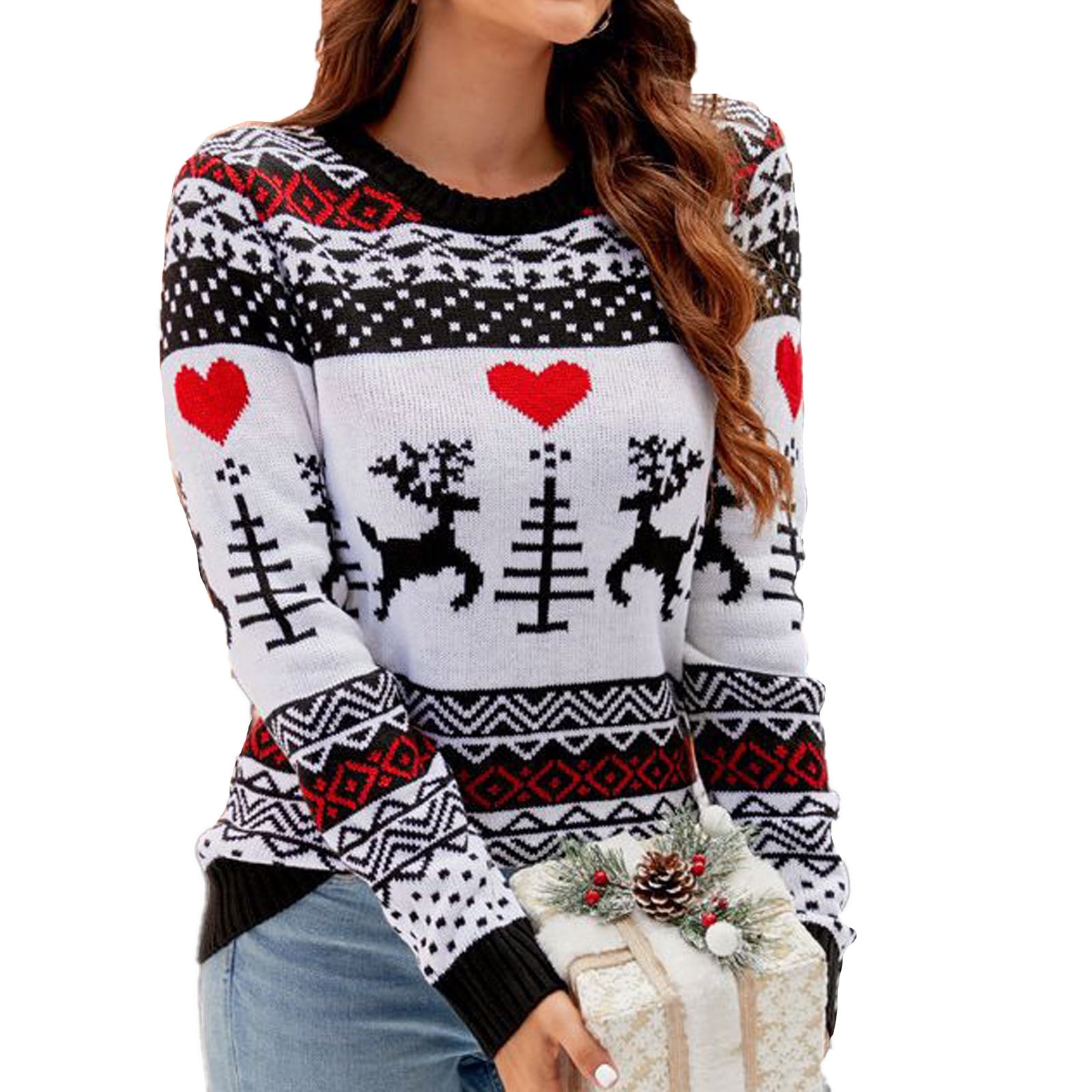 2025 Women's Christmas Sweaters Fall Winter Retro Xmas Reindeer ...