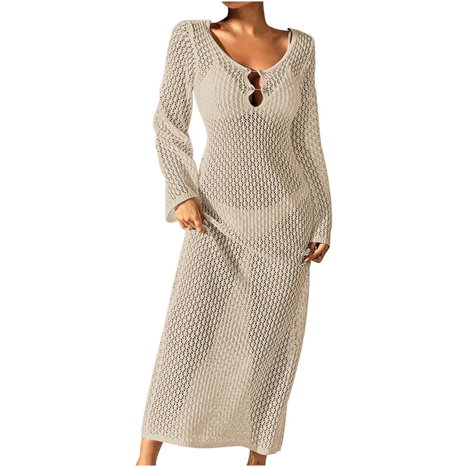 2025 Womens Crochet Maxi Cover Up Dress Beach Swim Vacation Coverups ...