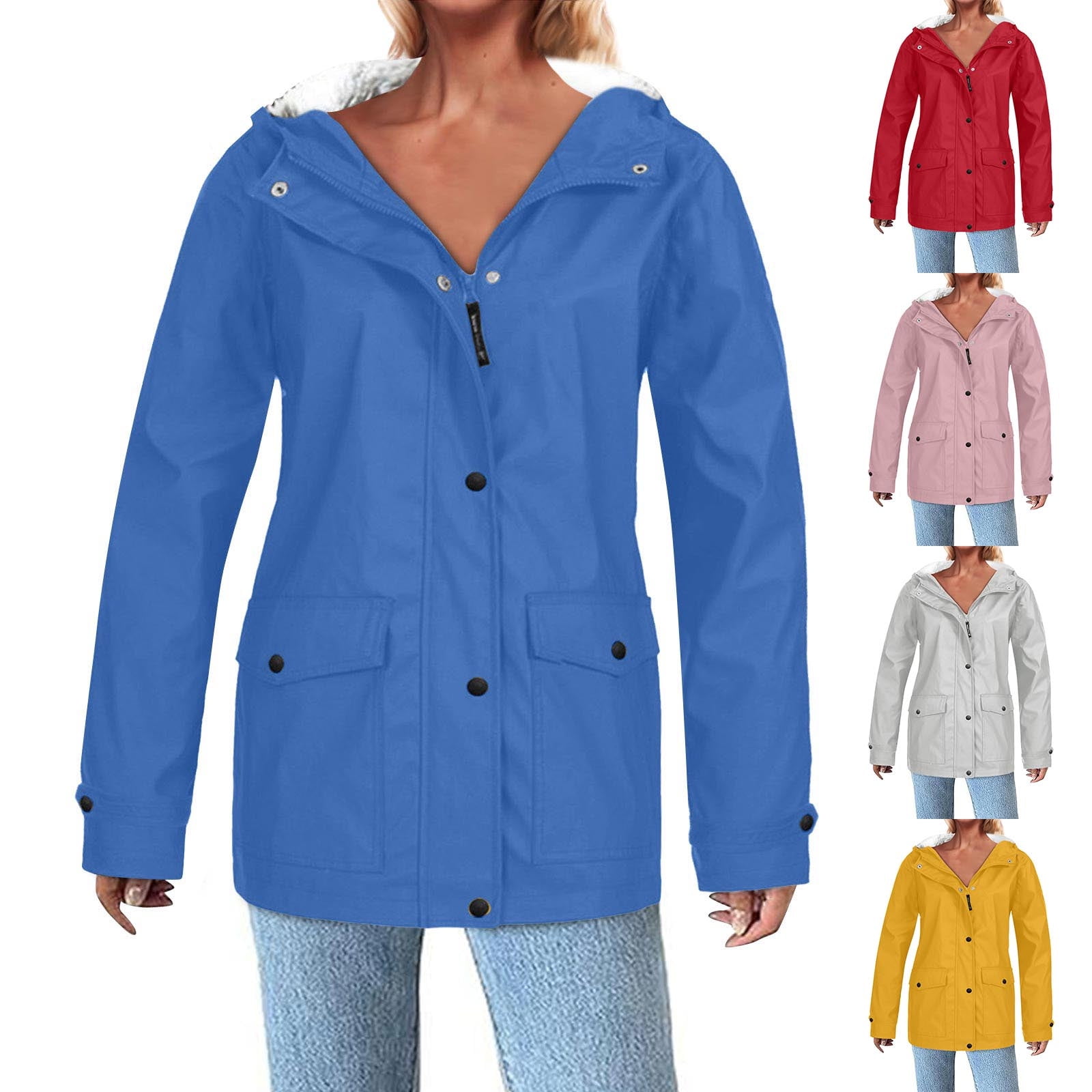 2025 Womens Fleece Raincoat with Hood Spring Fashion Plus Size ...