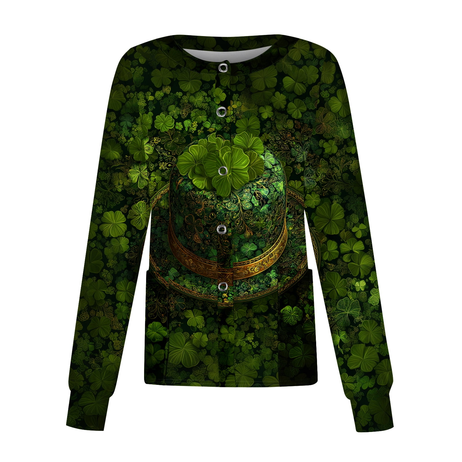 2025 Womens Scrubs Top St. Patrick's Day Shamrock Pattern Scrub Tops ...