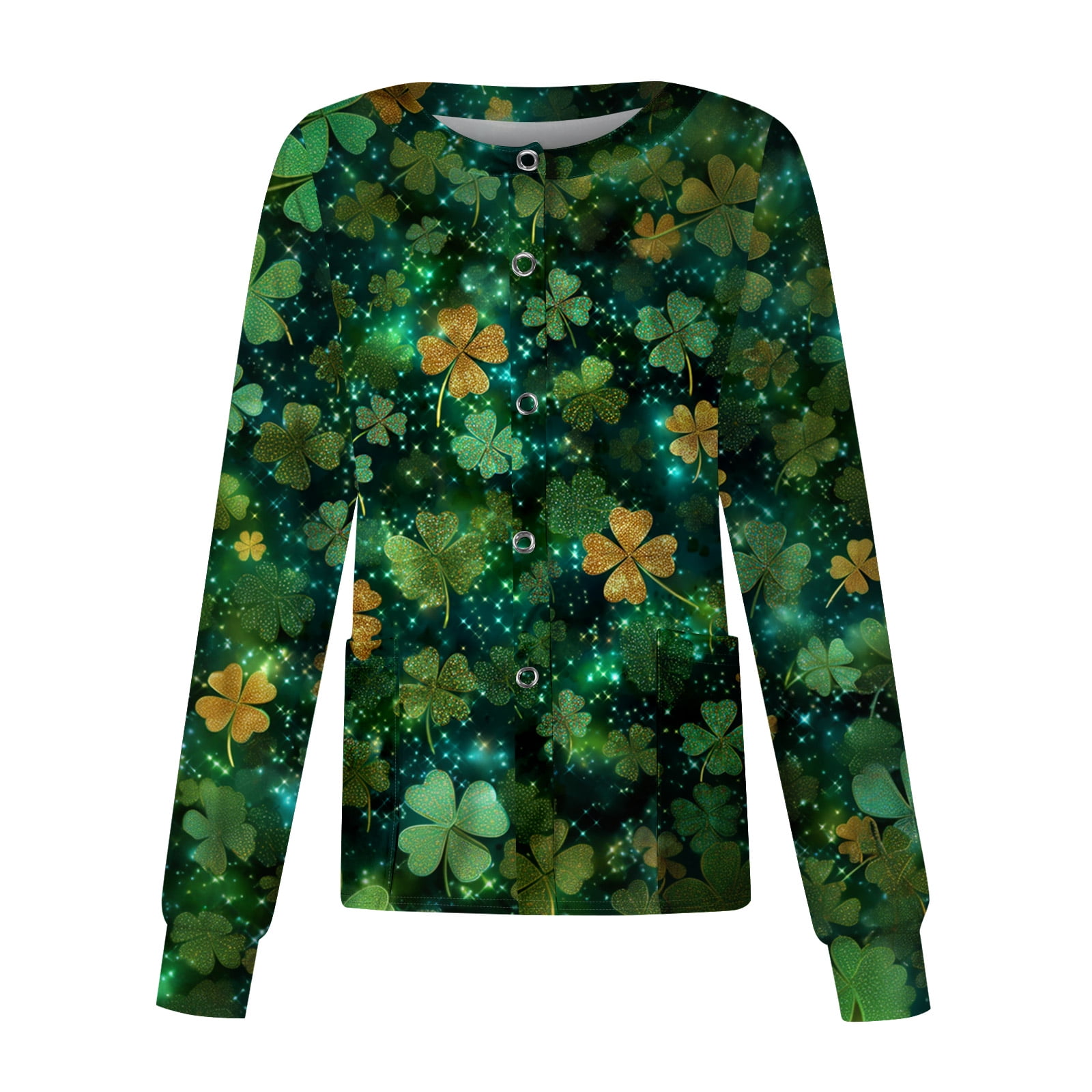 2025 Womens Scrubs Top St. Patrick's Day Shamrock Pattern Scrub Tops ...