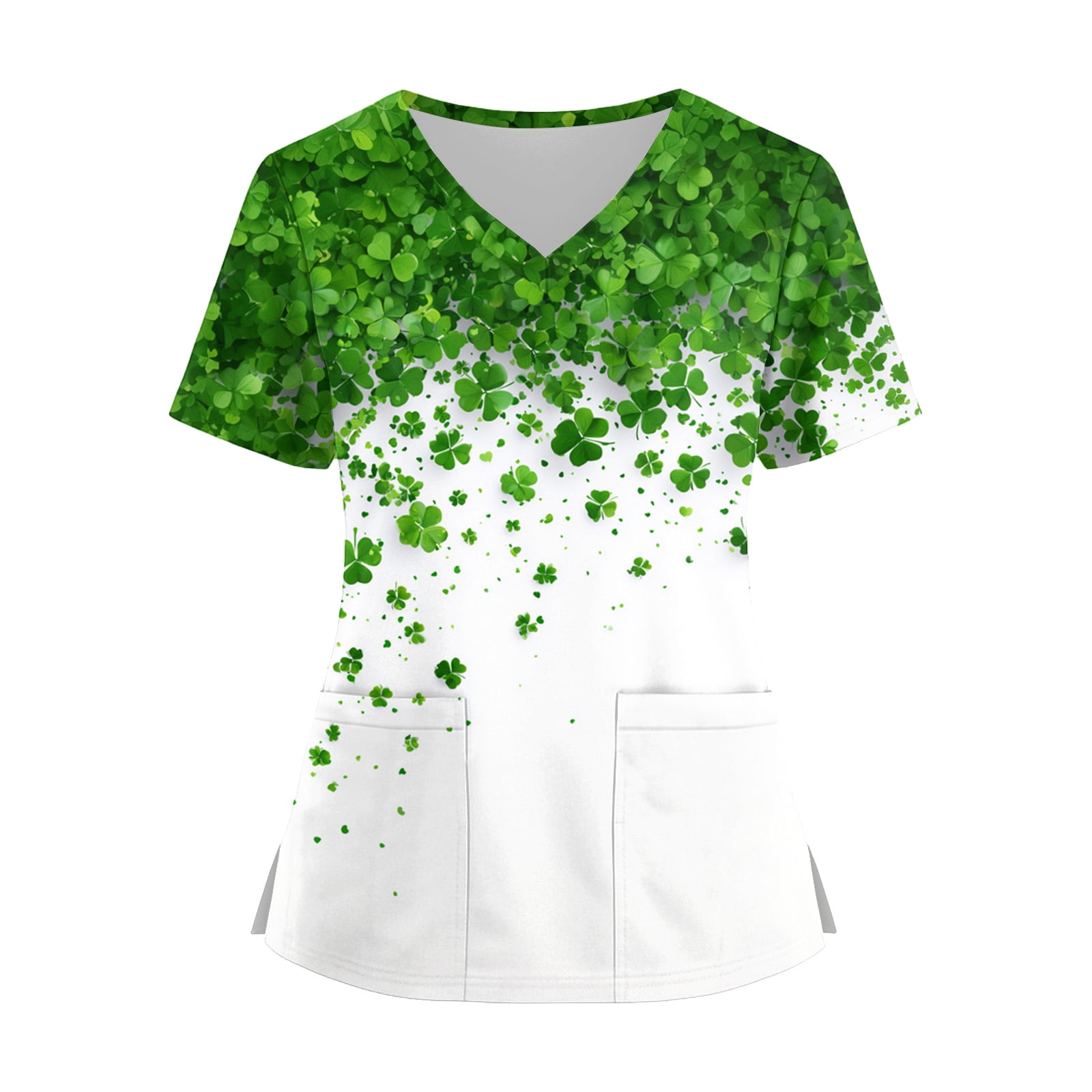 2025 Womens Scrubs Top St. Patrick's Day Shamrock Pattern Scrub Tops ...
