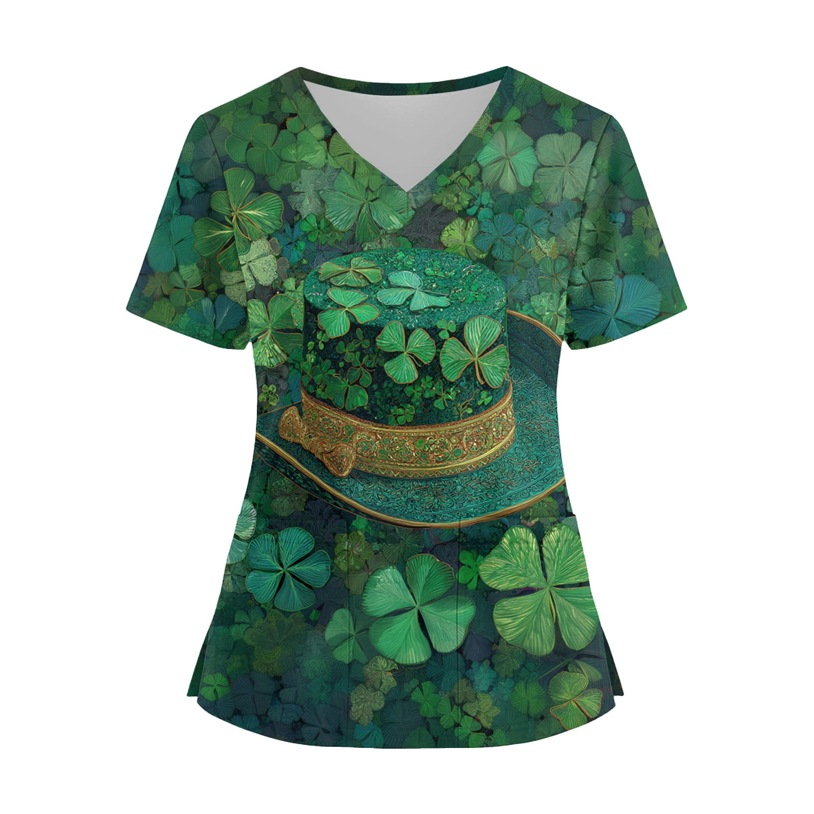 2025 Womens Scrubs Top St. Patrick's Day Shamrock Pattern Scrub Tops ...