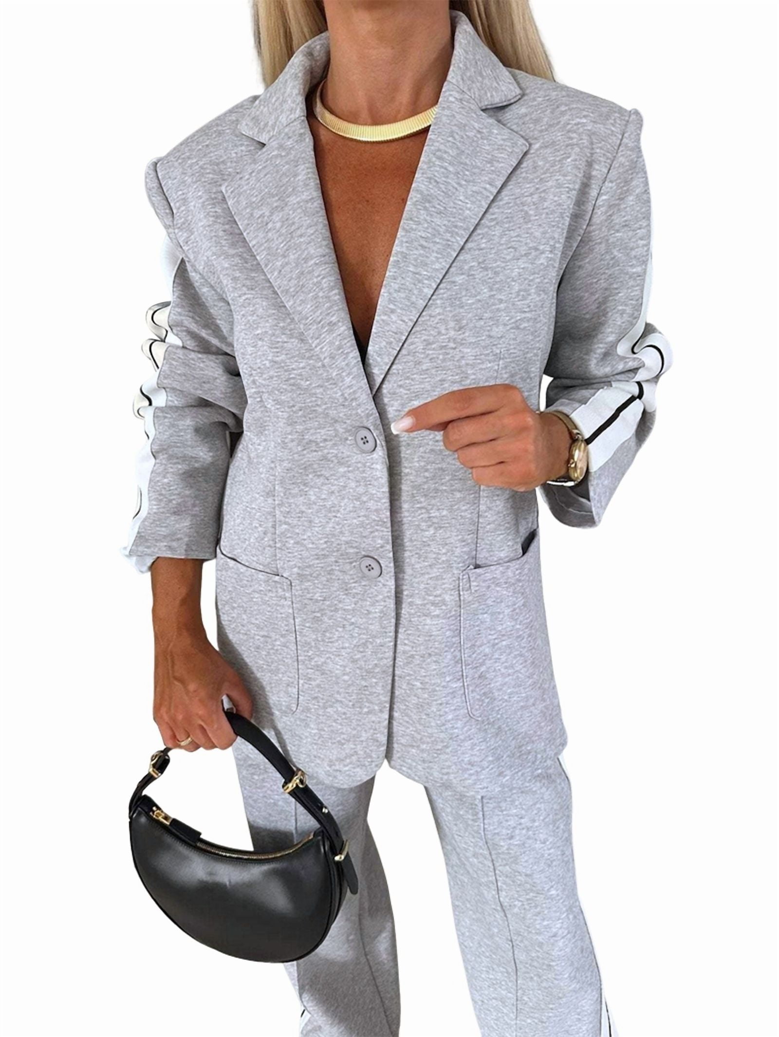 2025 Womens Two Piece Outfits Striped Side Button Tops and Pants with ...