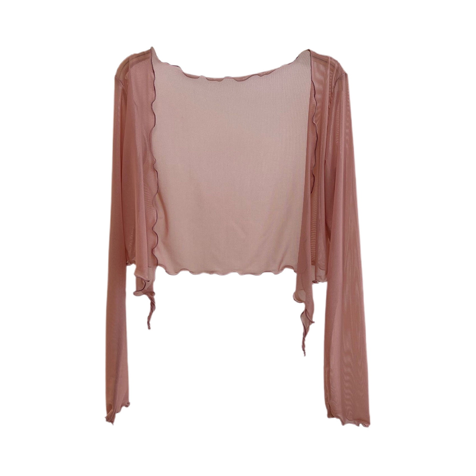 2025 Womens Y2K Tie Front Shrugs Sheer Bolero Cropped Cardigan Solid ...
