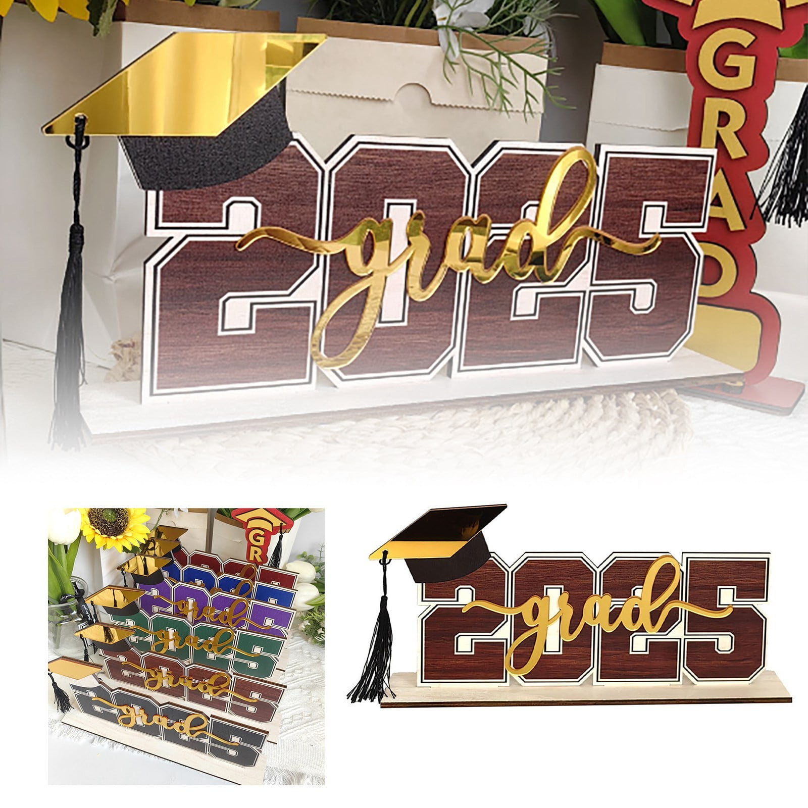 2025 Wooden Graduation Desktop Ornaments - Acrylic Wood Mix, DIY ...