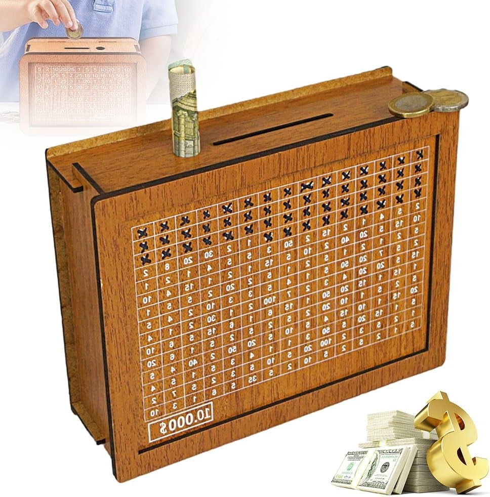 2025 Wooden Money Saving Challenge Box, Cash Vault Savings Box with ...