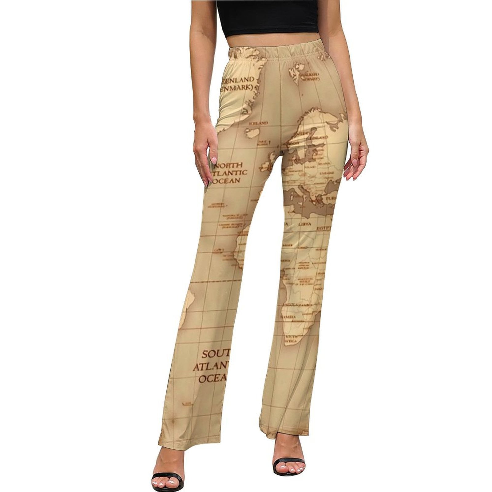 2025 World Map Art Series Pants Old Map Modern Flare Trousers Spring ...