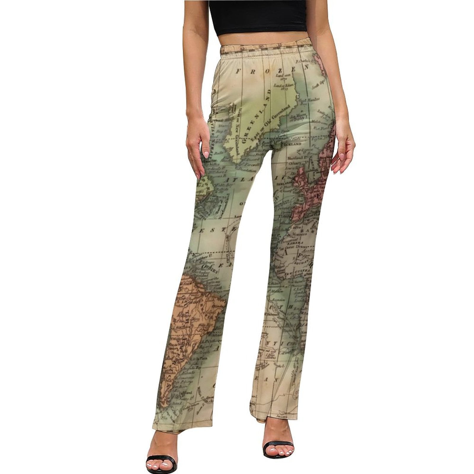 2025 World Map Art Series Pants Old Map Modern Flare Trousers Spring ...
