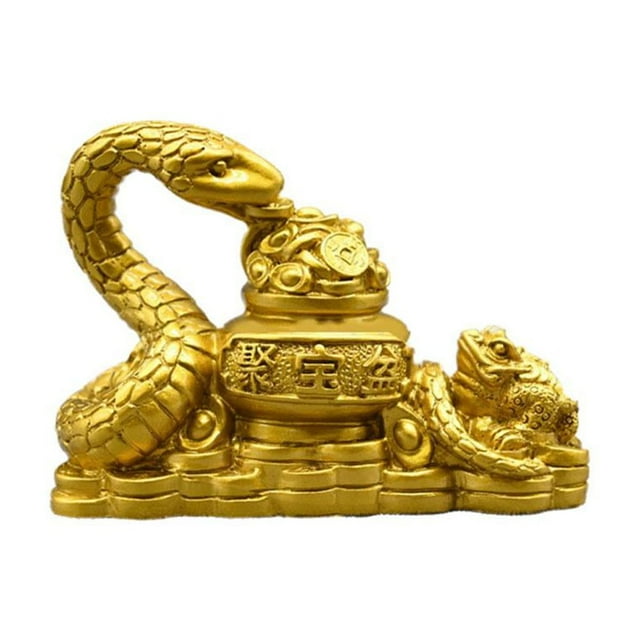 2025 Year of The Snake Statue Golden Resin Feng Shui Snake Sculpture ...