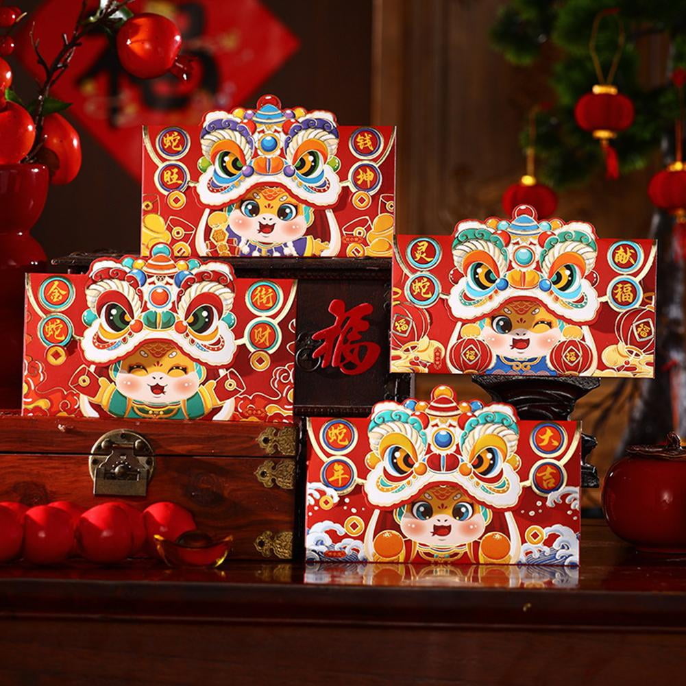 2025 Year of the Snake 6-Pack Chinese Lucky Amber Red Packet Lucky Cat ...