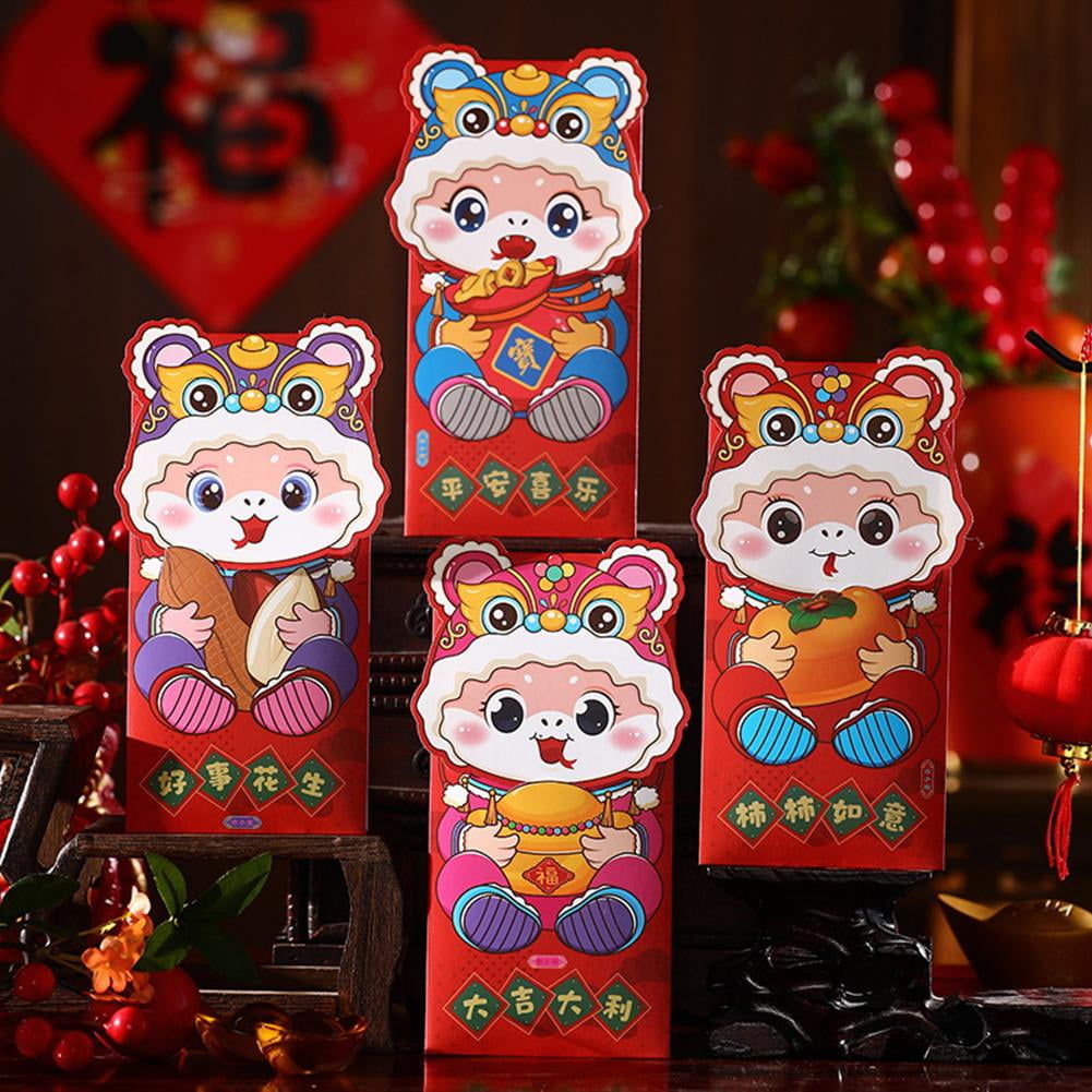 2025 Year of the Snake 6-Pack Chinese Lucky Amber Red Packet Lucky Cat ...