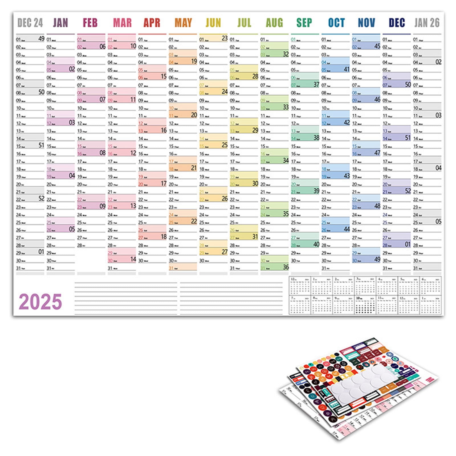 2025 Yearly Monthly Planner Large Punch Card Calendar Colorful Poster ...