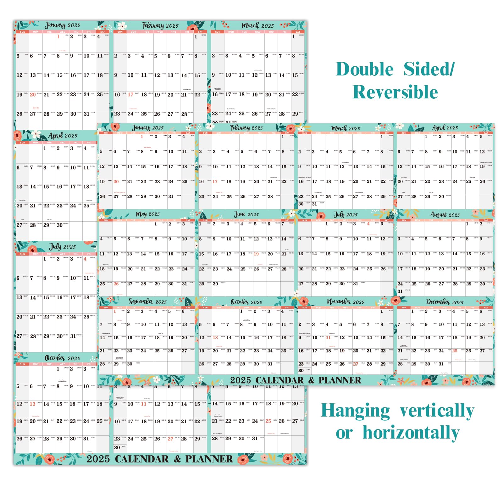 2025 Yearly Wall Calendar - 2025 Dry Erase Calendar, Erasable Wall ...