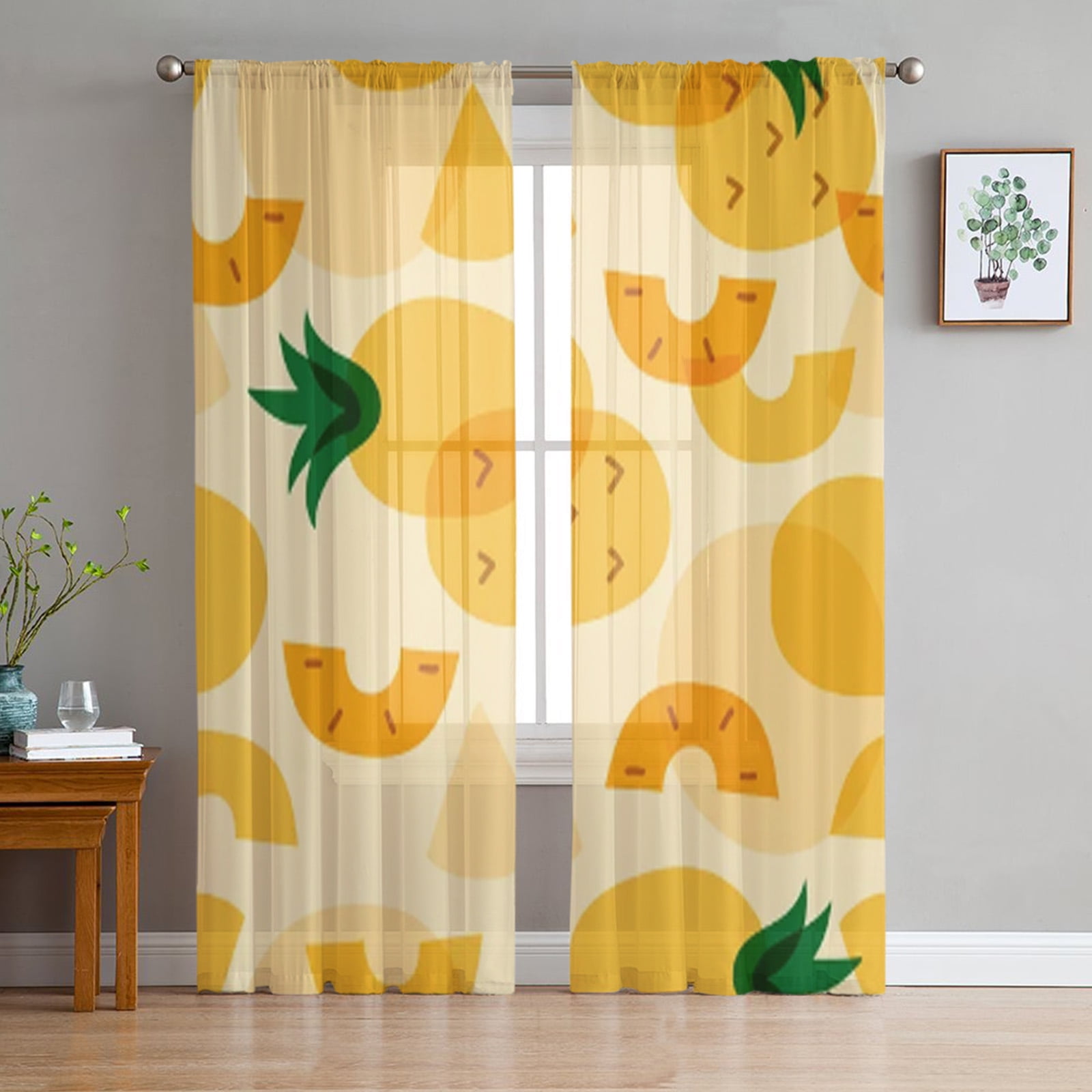 2025 for Flower Bedroom Voile Sheer Living Fruit Curtains Room Yellow ...